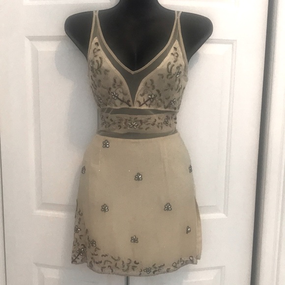 Ste’nay | Dresses | Vintage Silk Beaded Tiny Sequin Sexy High Slit ...